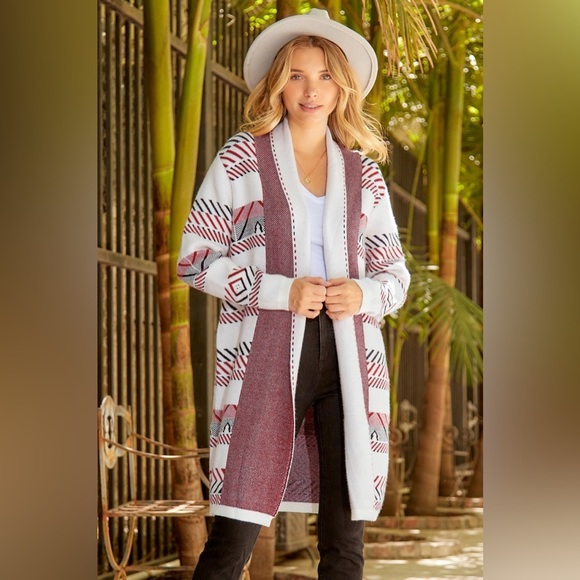 Sweaters | Geometric Open Front Longline Cardigan | Poshmark